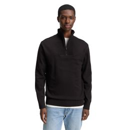 Herren Strickpullover, schwarz, Gr. S, Tom Tailor Denim, unifarben, Strick, Obermaterial: 100% Baumwolle, Pullover, mit Rippb&uuml;ndchen