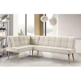 Eckbank exxpo - SOFA FASHION "Latte", beige, B:234cm H:95cm T:156cm, 94% PES, 6% NY, Sitzb&auml;nke, Eckbank, moderne Sitz- und R&uuml;ckensteppung, bequem und elegant, hoher Holzfu&szlig;