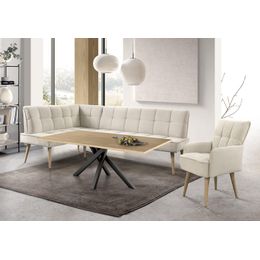 Eckbank exxpo - SOFA FASHION "Latte", beige, B:234cm H:95cm T:156cm, 94% PES, 6% NY, Sitzb&auml;nke, Eckbank, moderne Sitz- und R&uuml;ckensteppung, bequem und elegant, hoher Holzfu&szlig;