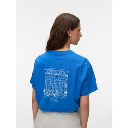 V&eacute;ro Moda VERO MODA Damen Kurzarmshirt "VMYVONNE CATY SS TOP BOX JRS", blau, Gr. S, bedruckt, Jersey, Obermaterial: 100% Baumwolle, Shirts, mit R&uuml;ckenprint