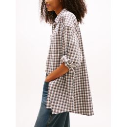 Tommy Jeans Damen Karobluse "TJW OVS CHIECKED SHIRT EXT"beige tartan, Gr. 4XL, kariert, Web, Obermaterial: 99% Baumwolle, 1% Elasthan, Blusen