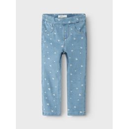 name it M&auml;dchen Leggings "NMFSALLI SLIM DNM LEGGING 2352-VB NOOS", blau, Gr. 110, bedruckt, Sweatware, Obermaterial: 70% Baumwolle, 25% Polyester, 5%