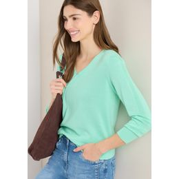 Strickpullover Cecil, Damen, Gr. L (42), gr&uuml;n (jelly mint), Web, 60% Baumwolle, 40% Viskose, unifarben, comfort fit normal, V-Ausschnitt, B&uuml;ndchen, Pullover Strickpullover, mit Strick-Detail