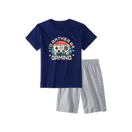 Kinder Pyjama, AUTHENTIC LE JOGGER, Gr. 158, blau, Jersey, Obermaterial: 100% Baumwolle, meliert, Basic, Homewear-Sets, kurzer Schlafanzug unifarben