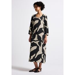 Street One Damen Midikleid, grau, Gr. 38, bedruckt, Web, Obermaterial: 100% Viskose, Kleider, mit grafischem Muster und 3/4 -Arm