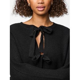 Pieces Damen Strickjacke "PCSILLY LS REV TIE KNIT NOOS BC"schwarz, Gr. M, unifarben, Strick, Obermaterial: 90% Polyester, 5% Wolle, 5% Elasthan,