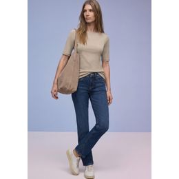 T-Shirt Street One, Damen, Gr. 34, timeless beige, Jersey, 50% Baumwolle, 50% Modal, unifarben, normal normal, U-Boot-Ausschnitt, abgesteppt, Shirts T-Shirt, aus Jersey in Unifarbe