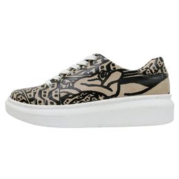 DOGO Damen Plateausneaker "Myra Low-Top Sneaker Smell The Flowers Damen Sneaker, Myra", Gr. 36, beige, Lederimitat, Schuhe, Handgefertigt