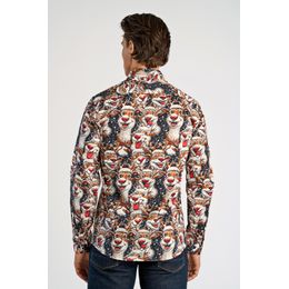 LINDBERGH Herren Langarmhemd, bunt, Gr. M, bedruckt, Web, Obermaterial: 97% Baumwolle, 3% Elasthan, Hemden, mit weihnachtlichem All-Over Print