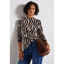 Street One Damen Langarmshirt, braun, Gr. 38, Stoff, 63% Polyester, 34% Viskose, 3% Elasthan, Shirts, mit Zebra-Print