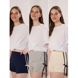 Trendyol Pyjamashorts Damen Gr&ouml;&szlig;e M beige / navy / grau Winterkleid