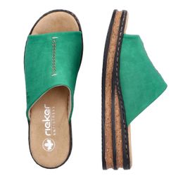 Rieker Damen Pantolette, Gr. 42, gr&uuml;n, Lederimitat, Schuhe, Keilabsatz, Sommerschuh, modische Keilsohle