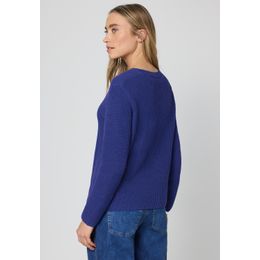 Street One Damen V-Ausschnitt-Pullover, blau, Gr. 40, unifarben, Web, 60% Baumwolle, 40% Polyacryl, Pullover, im soften Baumwoll-Mix