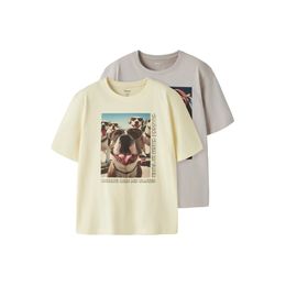 name it T-Shirt 'NKMVOTO' Jungen Gr&ouml;&szlig;e 134/140 hellblau / braun / pastellgelb / hellgrau