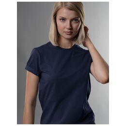 TRIGEMA Damen T-Shirt "TRIGEMA Slim Fit T-Shirt aus DELUXE Baumwolle", blau, Basic, Gr. M, Single Jersey, 100% Baumwolle, Shirts