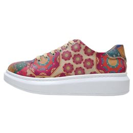 DOGO Damen Plateausneaker "Myra Low-Top Sneaker Birds Chirping Damen Sneaker, Myra Low-Top", Gr. 36, bunt, Lederimitat, Schuhe, Handgefertigt