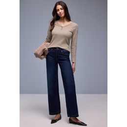 Street One Damen Langarmshirt, beige, Gr. 38, gestreift, Web, 96% Baumwolle, 4% Elasthan, Shirts, im soften Baumwoll-Mix