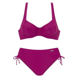 Lascana Damen B&uuml;gel-Bikini, pink, Gr. 36, unifarben, Polyamid, Bikini-Sets, mit seitlich geraffter Bikinihose
