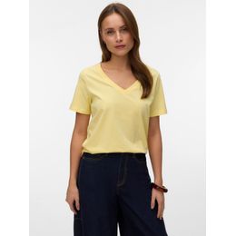 V&eacute;ro Moda Kurzarmshirt VERO MODA "VMPAULINA SS V-NECK T-SHIRT JRS NOOS", Damen, Gr. XS, lemon meringue, Jersey, Obermaterial: 100% Baumwolle, unifarben, normal, V-Ausschnitt, Shirts, Baumwolle
