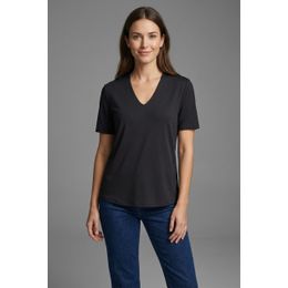 Freequent Damen Kurzarmbluse "FQYR", schwarz, Gr. M, unifarben, Web, Obermaterial: 60% Modal, 40% Polyester, Blusen, elastisch, mit V-Ausschnitt