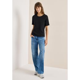 Cecil Damen T-Shirt, schwarz, Gr. M, unifarben, Web, 95% Baumwolle, 5% Elasthan, Shirts, mit Rundhalsausschnitt