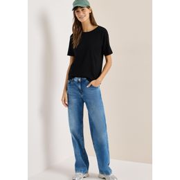 Cecil Damen T-Shirt, schwarz, Gr. XS, unifarben, Web, 95% Baumwolle, 5% Elasthan, Shirts, mit Rundhalsausschnitt