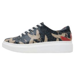 DOGO Damen Plateausneaker "Myra Low-Top Sneaker Birds Chirping Damen Sneaker, Myra Low-Top", Gr. 38, blau, Lederimitat, Schuhe, Handgefertigt