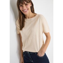 Cecil Damen T-Shirt, beige, Gr. XS, bedruckt, Web, 50% Modal, 50% Baumwolle, Shirts, mit U-Boot-Ausschnitt