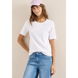 T-Shirt Cecil, Damen, Gr. L (42), wei&szlig;, Web, 95% Baumwolle, 5% Elasthan, unifarben, comfort fit normal, Rundhals, abgesteppt, Shirts T-Shirt, mit Rundhalsausschnitt