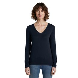 Tom Tailor Damen V-Ausschnitt-Pullover "Regular"sky captain blau, Gr. XS, unifarben, Strick, Obermaterial: 60% Baumwolle, 40% Viskose, Pullover, mit
