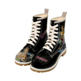 DOGO Damen Schn&uuml;rboots "Wb Longe Boots Schn&uuml;rstiefel Family Rocks Damen Stiefeletten", Gr. 38schwarz, Lederimitat, Schuhe, Handgefertigt