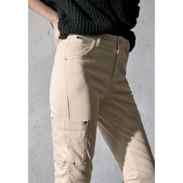 Damen Cargohose, beige, Gr. 42, STREET ONE STUDIO, unifarben, Stoff, 60% Lyocell, 37% Baumwolle, 3% Elasthan, Hosen, aus Lyocell