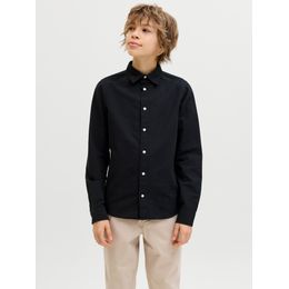 Jack & Jones Kinder Langarmhemd "JJEBREEZE LINEN BLEND SHIRT L/S SN JNR"schwarz, Gr. 152, JACK & JONES JUNIOR, unifarben, Web, Obermaterial: 70% Baumwolle, 30%
