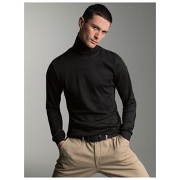 TRIGEMA Herren Rollkragenshirt "TRIGEMA Langarm Ski- und Sport-Rollkragenpullover", schwarz, Basic, Gr. S, Feinripp, 100% Baumwolle (Bio-Baumwolle