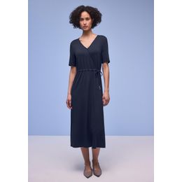Midikleid Street One, Damen, Gr. 34, EURO-Gr&ouml;&szlig;en, shadowed navy, Stoff, 95% Viskose, 5% Elasthan, unifarben, normal Midi, V-Ausschnitt, abgesteppt, Kleider Midikleid, aus Viskose