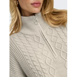 Only Damen Stehkragenpullover "ONLDORITTA LS CABLE ZIP HIG NECK KNT", beige, Gr. L, unifarben, Strick, Obermaterial: 60% Baumwolle, 40% Polyacryl,