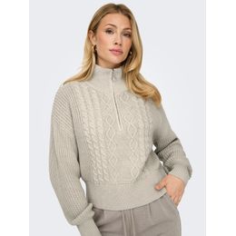 Only Damen Stehkragenpullover "ONLDORITTA LS CABLE ZIP HIG NECK KNT", beige, Gr. S, unifarben, Strick, Obermaterial: 60% Baumwolle, 40% Polyacryl,