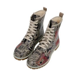 DOGO Damen Schn&uuml;rboots "Longe Boots Schn&uuml;rstiefel Dynamic Spirit Damen Stiefeletten", Gr. 36rot, grau, Lederimitat, Schuhe, Handgefertigt