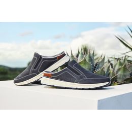Rieker Herren Clog, Gr. 42, blau, Nubuklederimitat, kontrastfarbene Details, Schuhe, Sommerschuh, Hausschuh mit seitlichen Stretcheins&auml;tzen