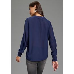 Laura Scott Damen Chiffonblusedunkelblau, Gr. 34, bedruckt, unifarben, Web, Obermaterial: 100% Polyester, Blusen, leicht transparent, mit