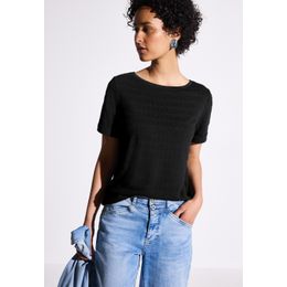 Street One Damen T-Shirt, schwarz, Gr. 34, Strukturmuster, Stoff, 65% Polyester, 35% Viskose, Shirts, im angenehmen Materialmix