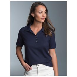 TRIGEMA Damen Poloshirt "TRIGEMA Poloshirt aus Baumwolle mit Kristallsteinen", blau, Basic, Gr. L, Single Jersey, 100% Baumwolle, Shirts