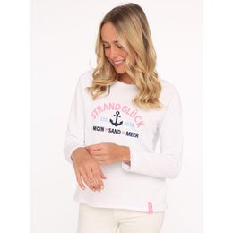 Zwillingsherz Damen Sweatshirt ""Strandgl&uuml;ck"", wei&szlig;, Gr. SM, unifarben mit Farbeinsatz, Sweatware, Obermaterial: 50% Baumwolle, 50% Polyester,