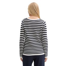 Tom Tailor Damen Rundhalspullover "Regular", blau, Gr. XL, gestreift, Strick, Obermaterial: 100% Baumwolle, Pullover, aus Rippstrick
