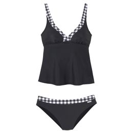 Lascana Damen B&uuml;gel-Tankini, schwarz-wei&szlig;, Gr. 50, kontrastfarbene Details, unifarben, Polyamid, Bikini-Sets, mit Karo-Kontrastdetails an Hose und Top