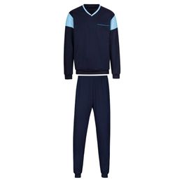 TRIGEMA Herren Schlafanzug "TRIGEMA Schlafanzug in modischem Design", Gr. XXL, blau, Single Jersey, 100% Baumwolle, Basic, Homewear-Sets