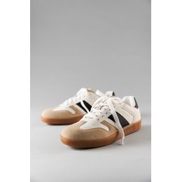ANISTON SHOES Damen Sneaker, Gr. 39, beige, Lederimitat, Basic, Schuhe, Freizeitschuh, Halbschuh, Schn&uuml;rschuh im Retro-Look
