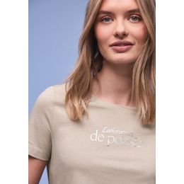 Street One Damen Print-Shirt, beige, Gr. 40, bedruckt, Web, 50% Baumwolle, 50% Modal, Shirts, mit Wording