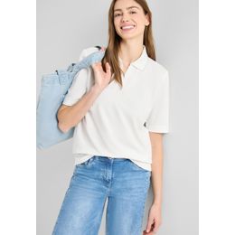 Poloshirt Cecil, Damen, Gr. L (42), vanillewei&szlig;, Web, 48% Baumwolle, 48% Modal, 4% Elasthan, unifarben, normal normal, hoch geschlossener Ausschnitt, abgesteppt, Shirts, in Unifarbe