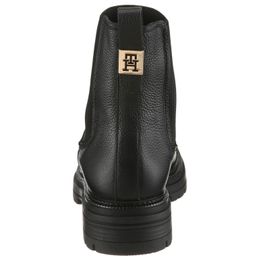 Tommy Hilfiger Damen Winterboots "TH PLAQUE PEBBLE CHELSEA WARM", Gr. 38, schwarz, Leder, Schuhe, Chelseaboots, Schlupfboots, Stiefelette mit
